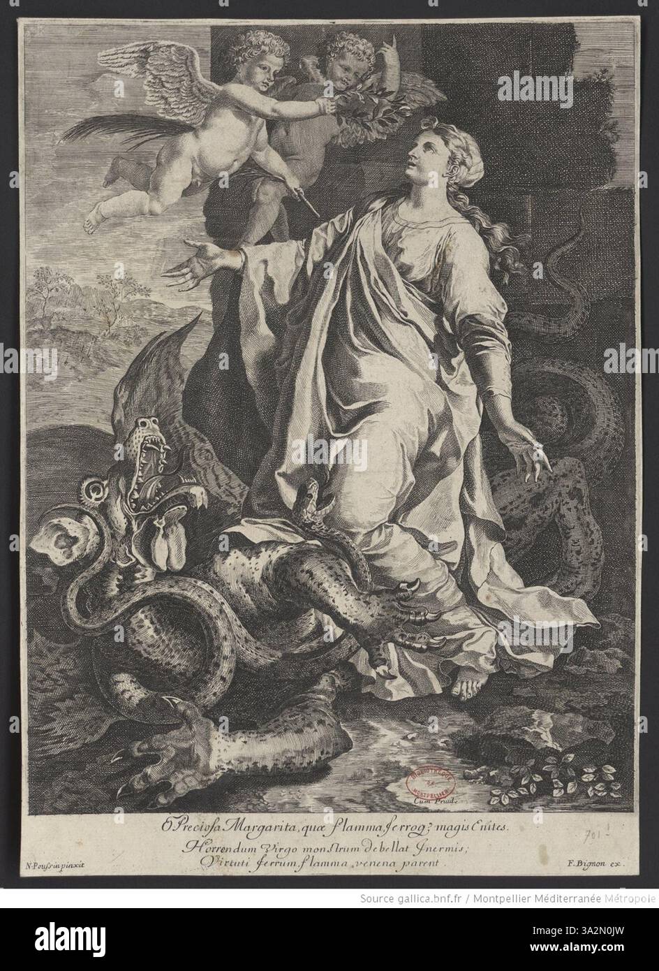 Another engraving by François Chauveau depicting Saint Margaret ...