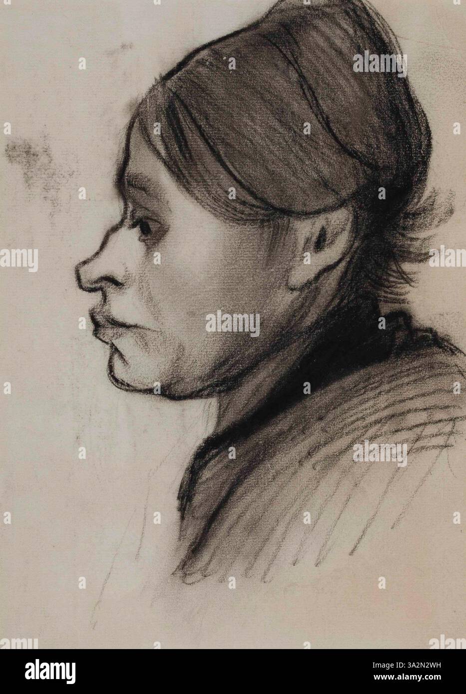 This 1885 drawing, 'Head of a Peasant Woman Left Profile,' depicts a ...