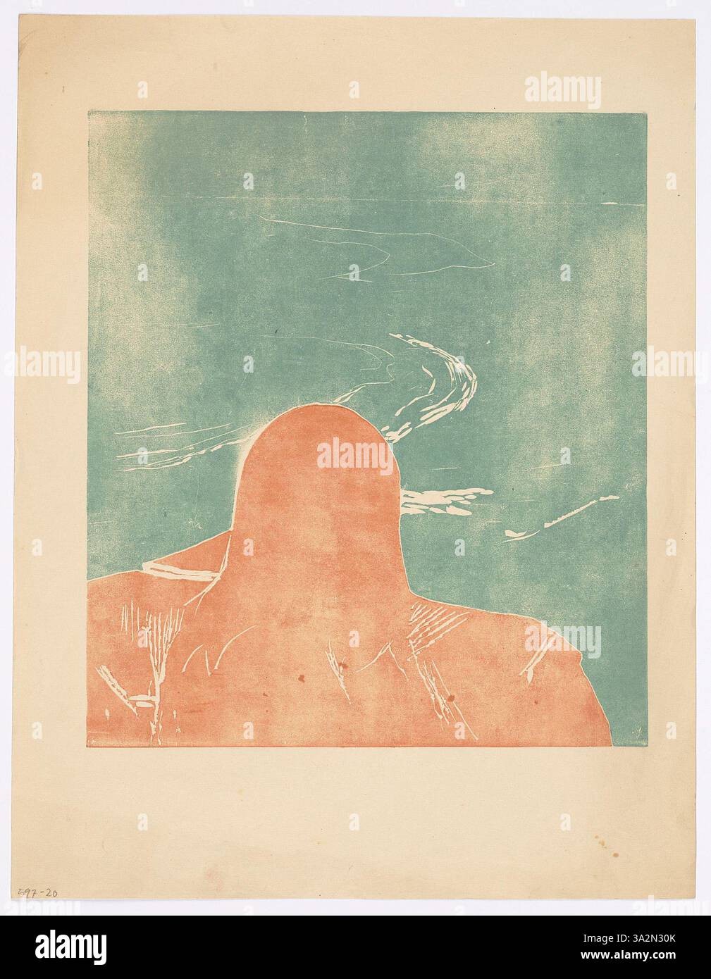 This painting depicts a woman’s head resting against the shore, her ...