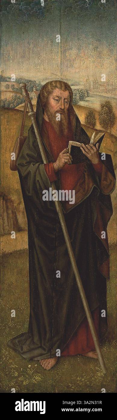 A cropped version of Memling’s triptych wings shows Saint Christopher ...