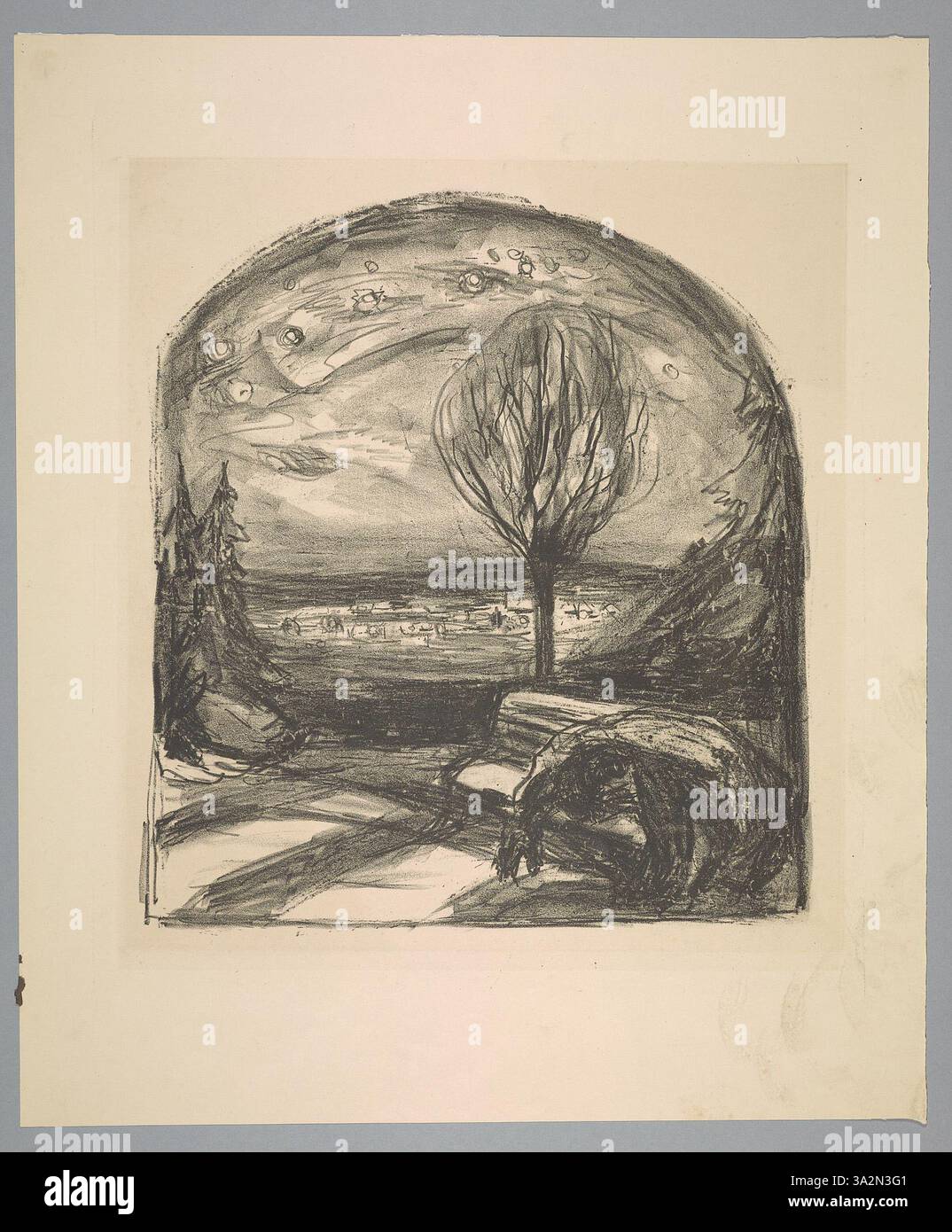 This piece by Edvard Munch, titled 'Starry Night,' presents a portrait ...