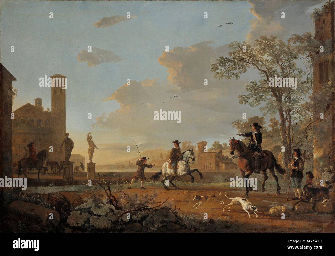 This work by Aelbert Cuyp features a landscape with horse trainers at ...