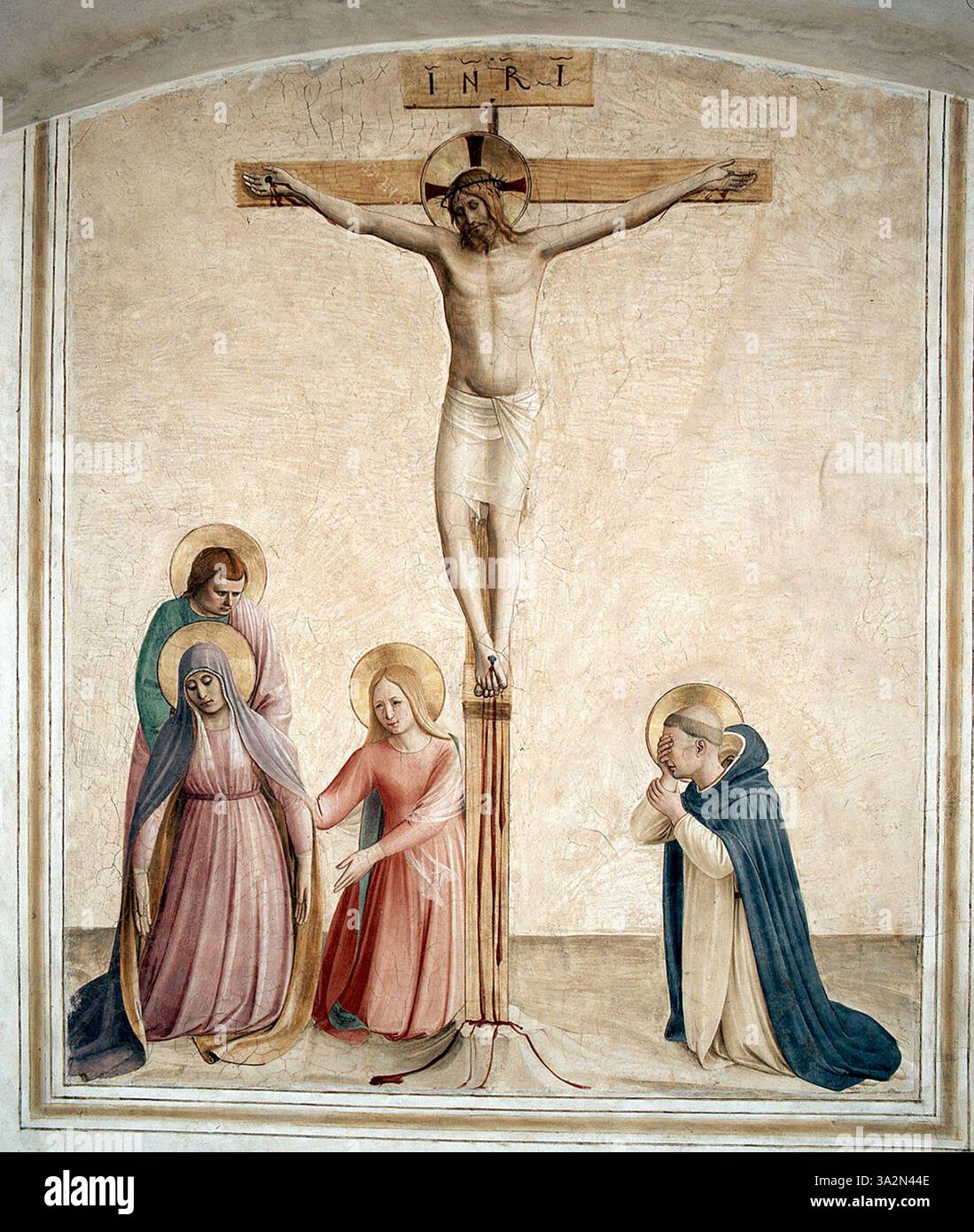 In this depiction of the crucifixion, Fra Angelico portrays Christ on the cross surrounded by ...