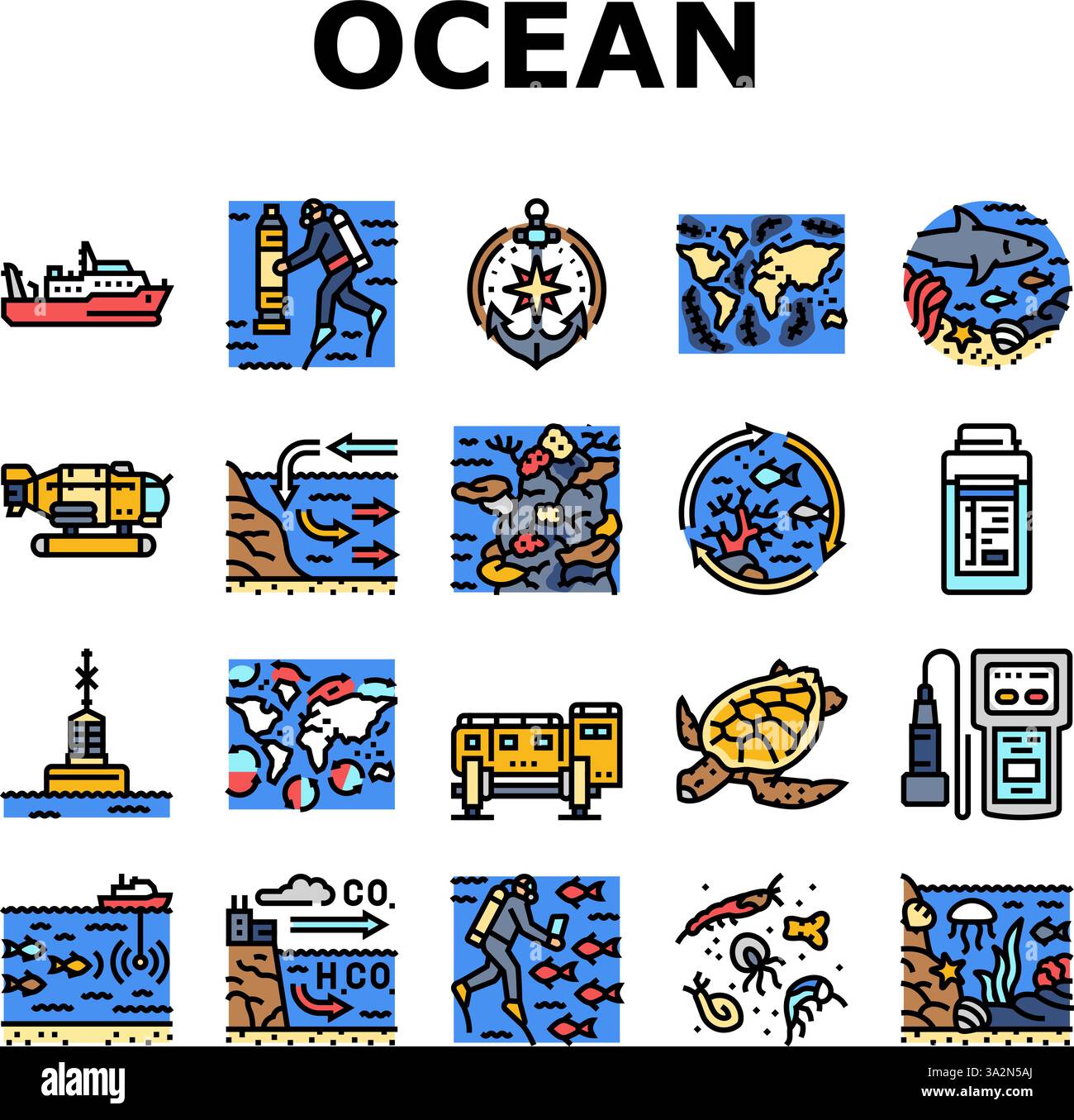world ocean marine biodiversity icons set vector Stock Vector Image ...