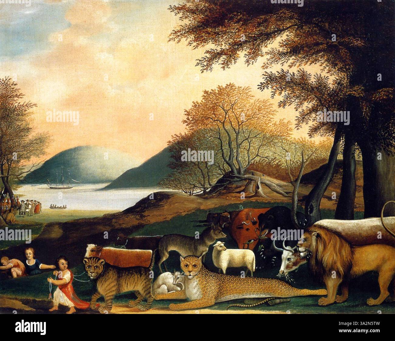 'Peaceable Kingdom' (1848-1849) by Edward Hicks portrays a peaceful coexistence of animals ...