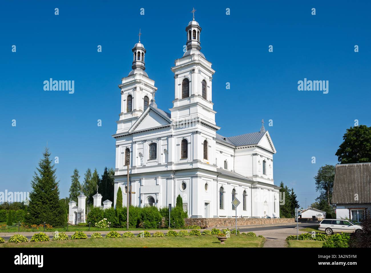 The old ancient catholic church of Saint Andrew the Apostle in Lyntupy village, Vitebsk region ...