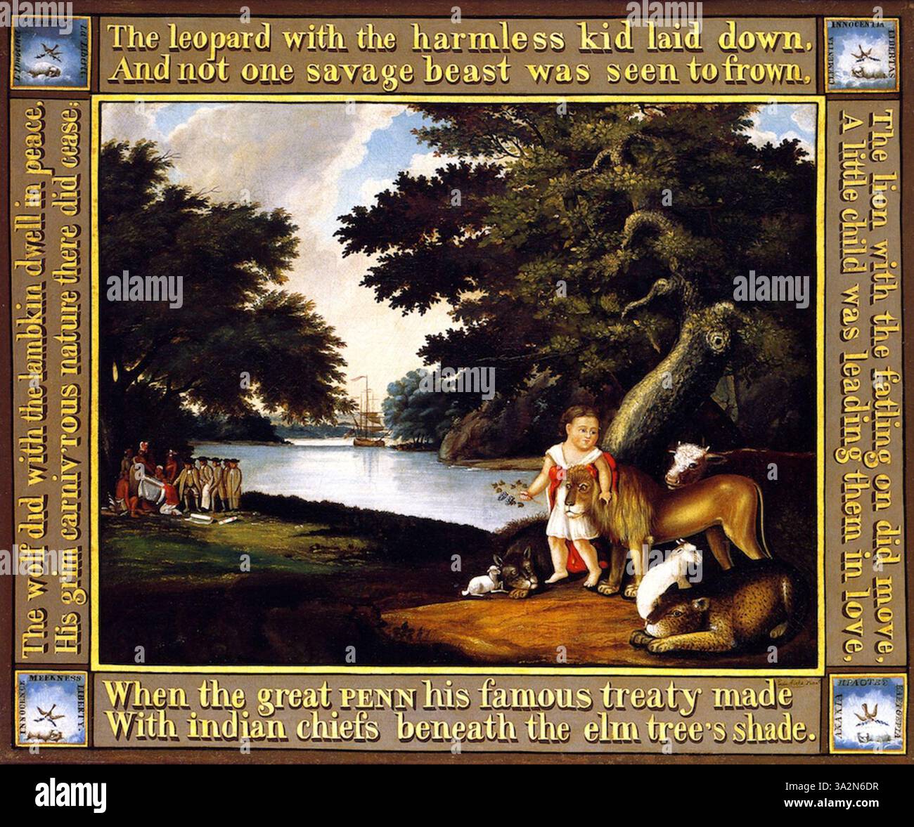 In 'Peaceable Kingdom' (1826-1828), Edward Hicks presents a peaceful ...