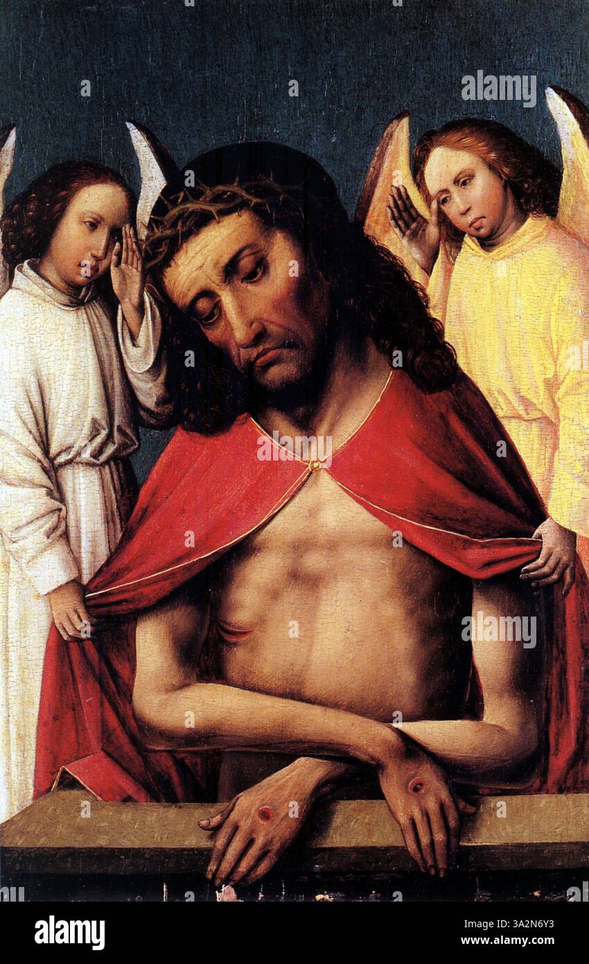 This poignant depiction of Christ as the Man of Sorrows, shown with two ...