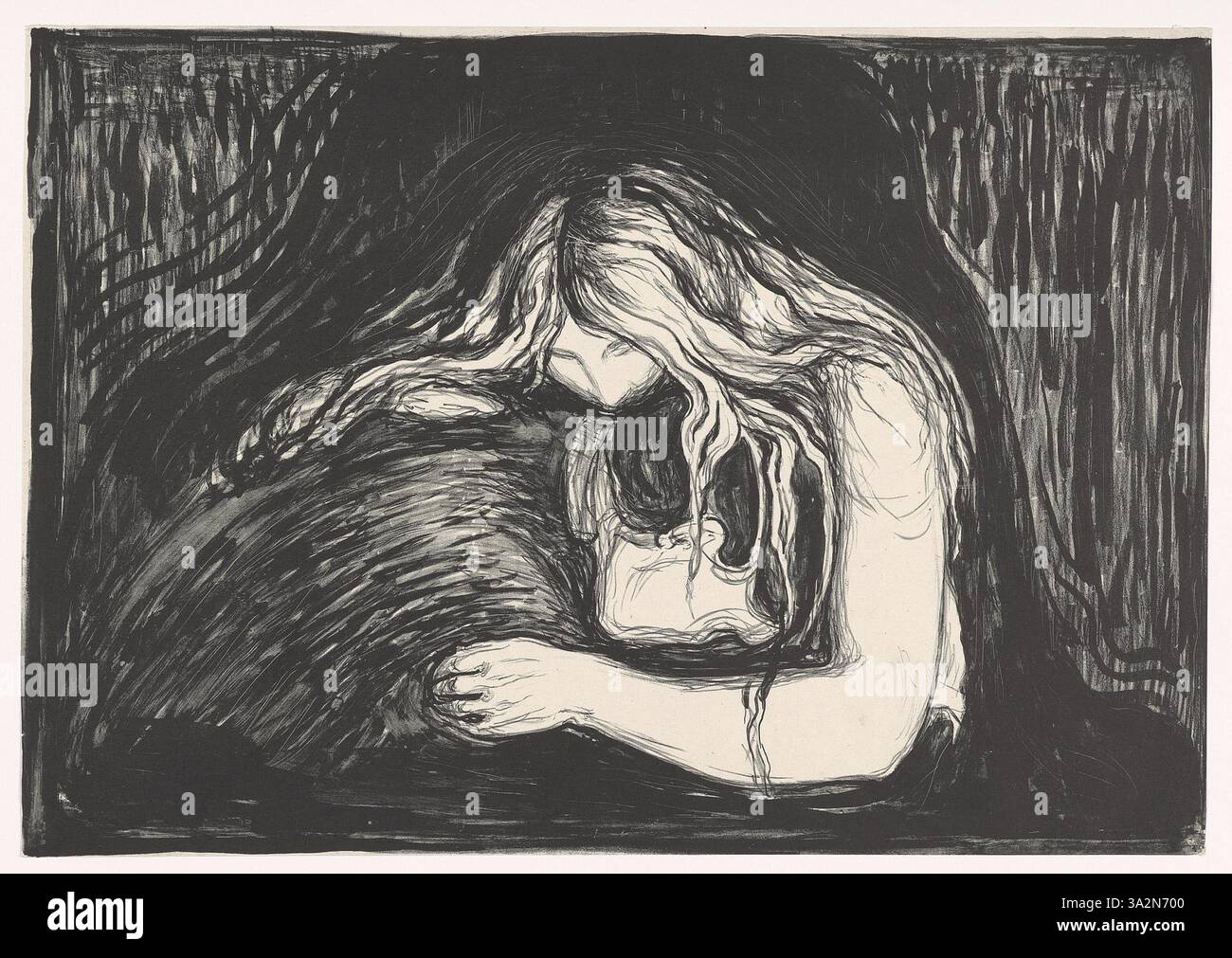 This version of 'Vampire II' by Munch depicts an emotionally charged ...
