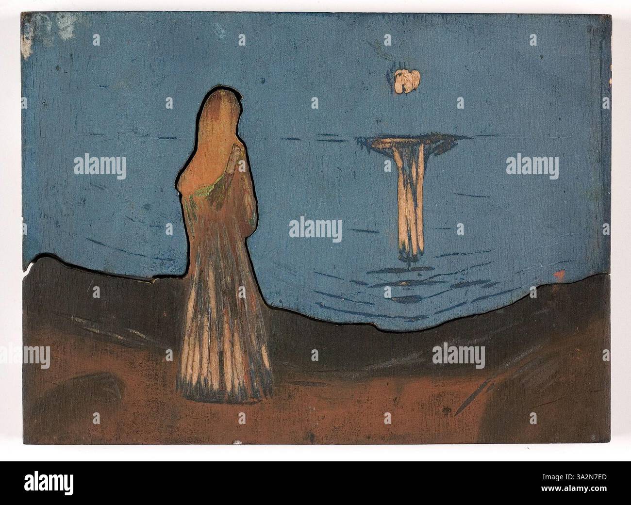 'Moonlight by the Sea' depicts a tranquil seascape bathed in moonlight ...