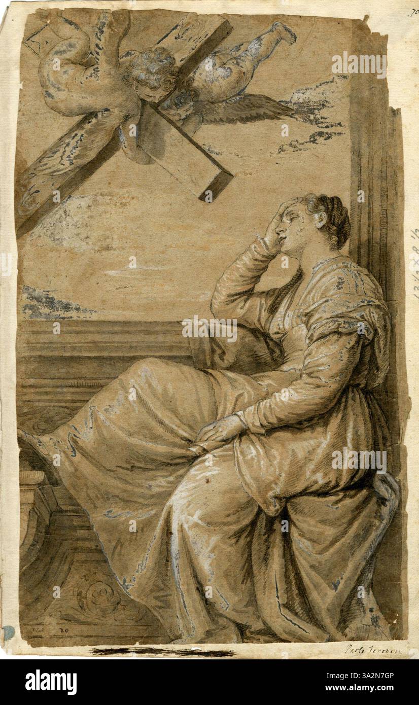 This reproduction of a Veronese painting shows two putti carrying the ...