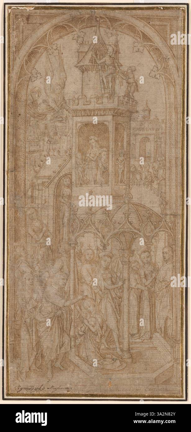 This artwork illustrates St. Barbara’s imprisonment in the tower and ...