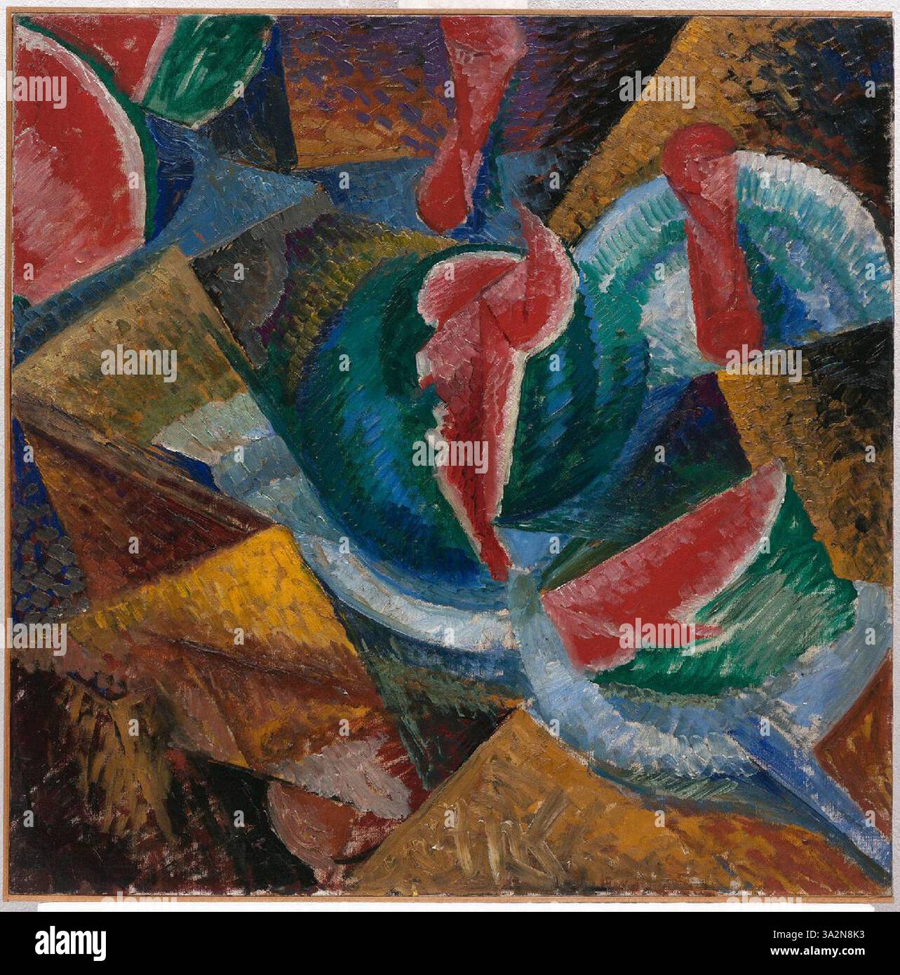 This still life by Umberto Boccioni features a watermelon, painted with ...