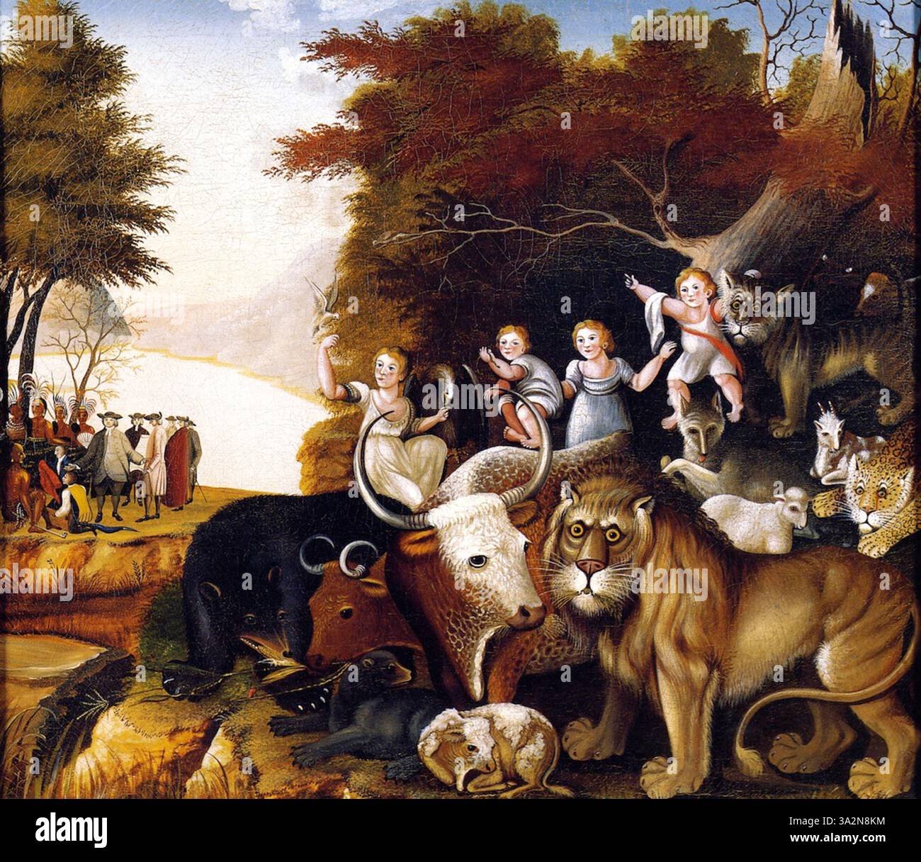 Edward Hicks' 'Peaceable Kingdom' (1835-1840) depicts wild animals ...