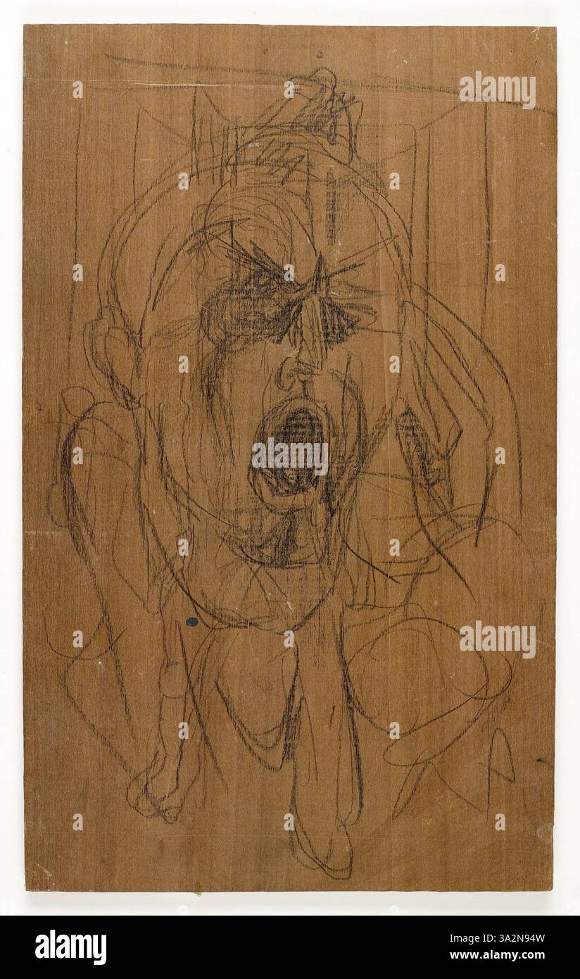 'Selvportrett med åpen munn og Panikk i bygate' ('Self-portrait with ...