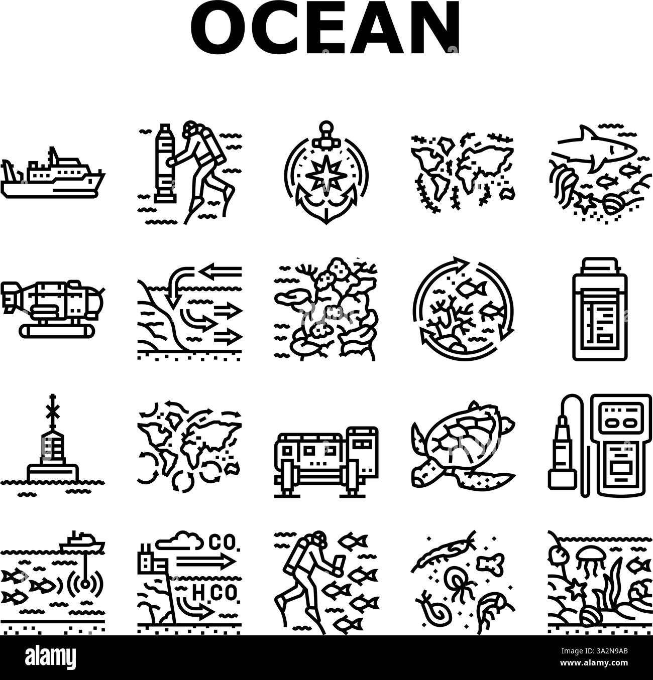world ocean marine biodiversity icons set vector Stock Vector Image ...