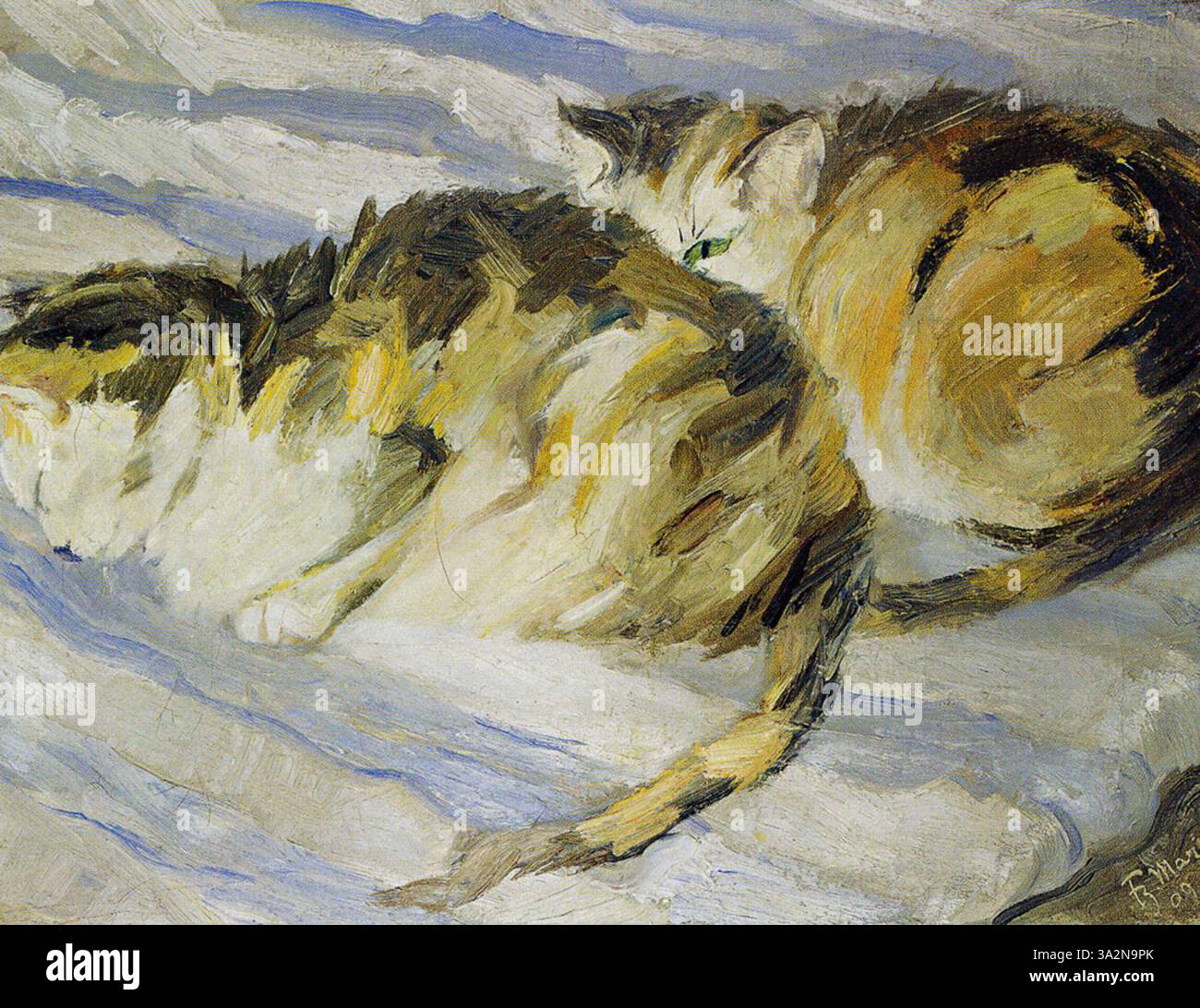 'Two Grey Cats' (1909) shows two cats depicted in abstract forms with ...