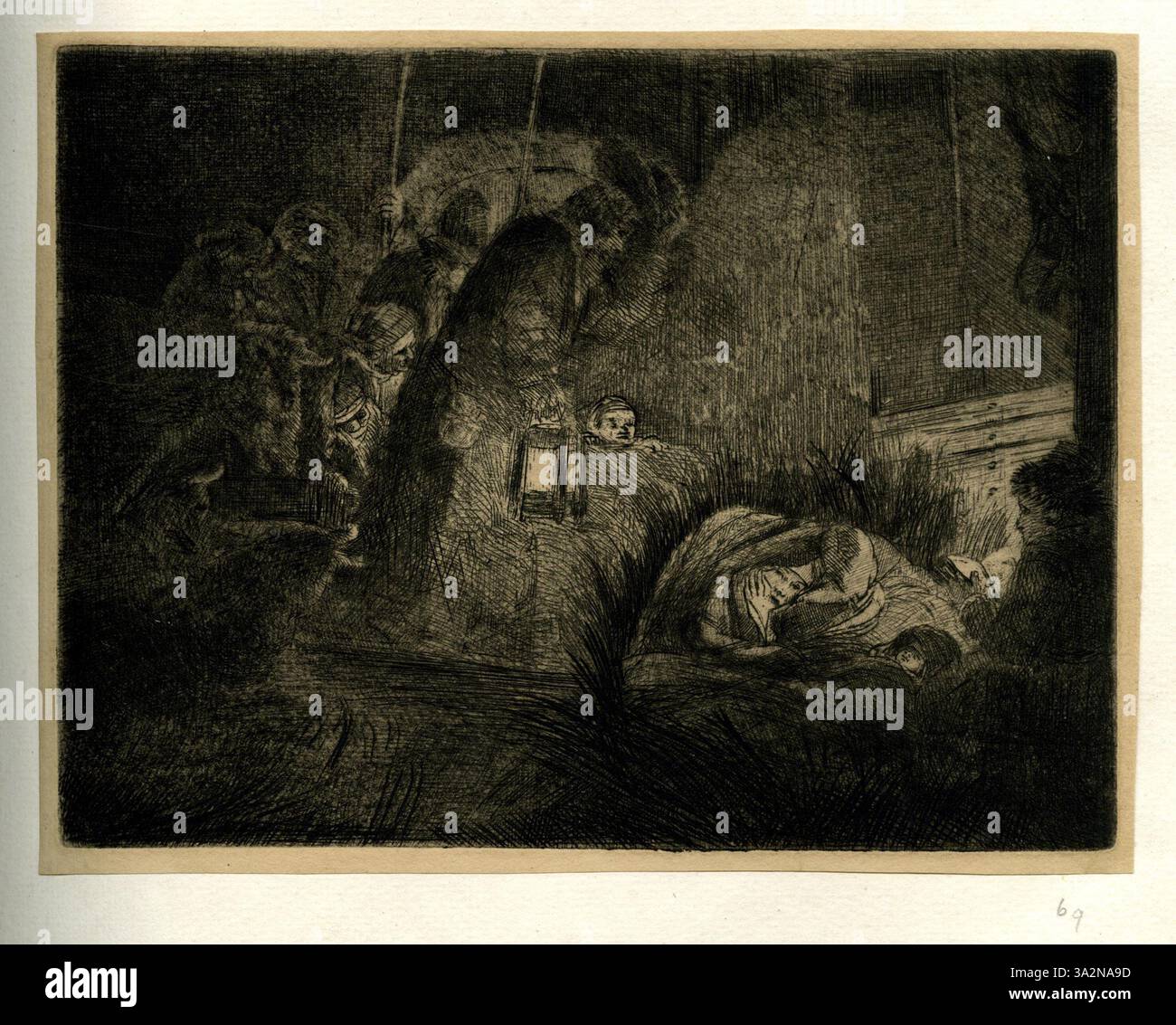 A Rembrandt etching showcasing the artist's expert use of light and ...