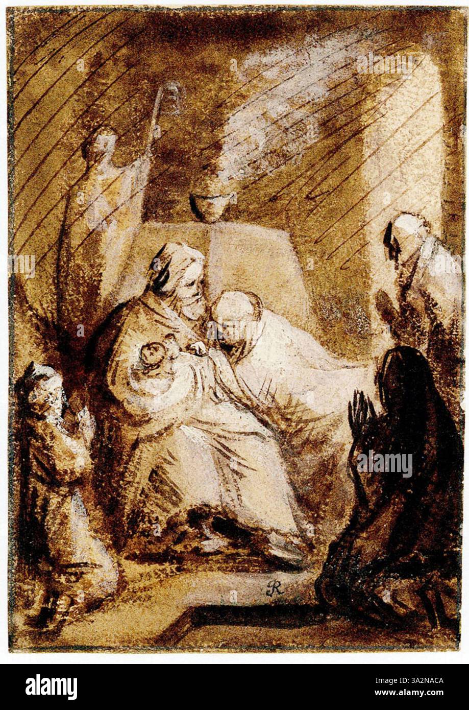 This artwork depicts the biblical scene of the circumcision of Christ ...