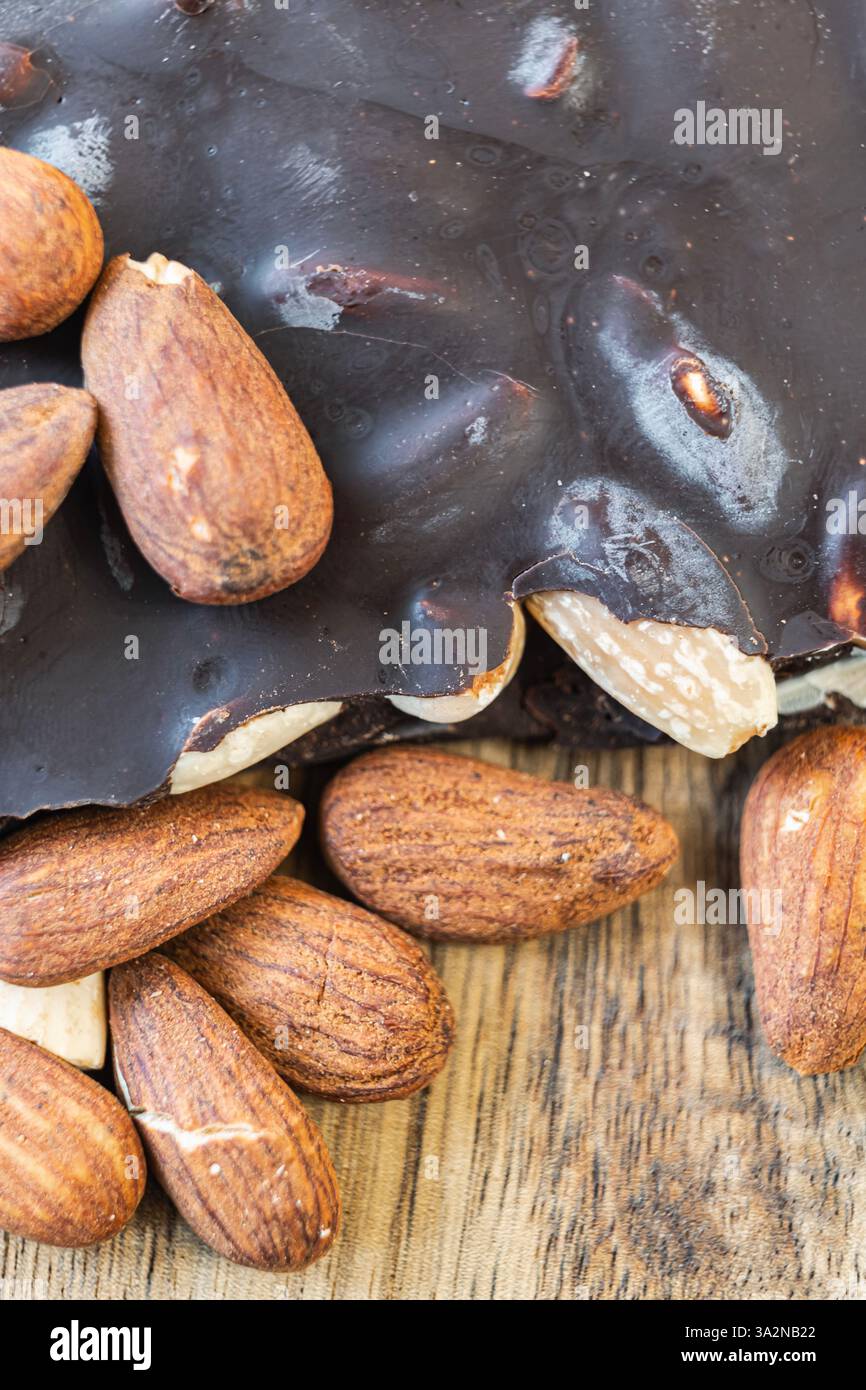 Macro photo of a chocolate tablet broken into pieces, with loose ...