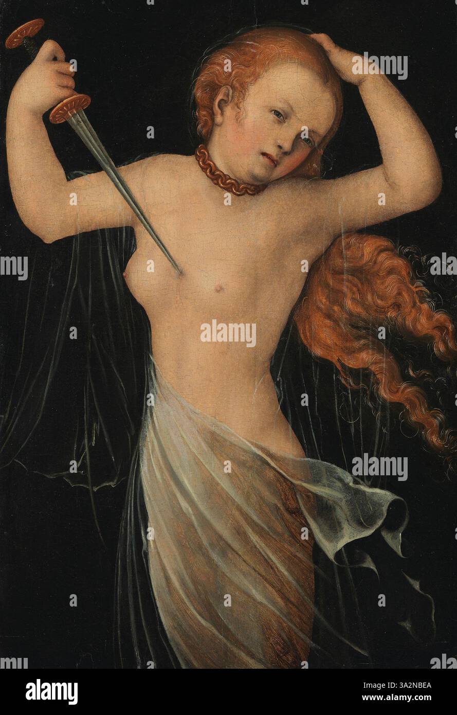 This painting attributed to Lucas Cranach the Elder depicts the tragic moment of Lucretia’s ...