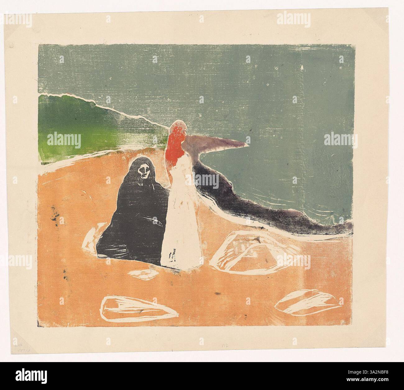 This painting features two women standing on a shoreline, capturing a ...