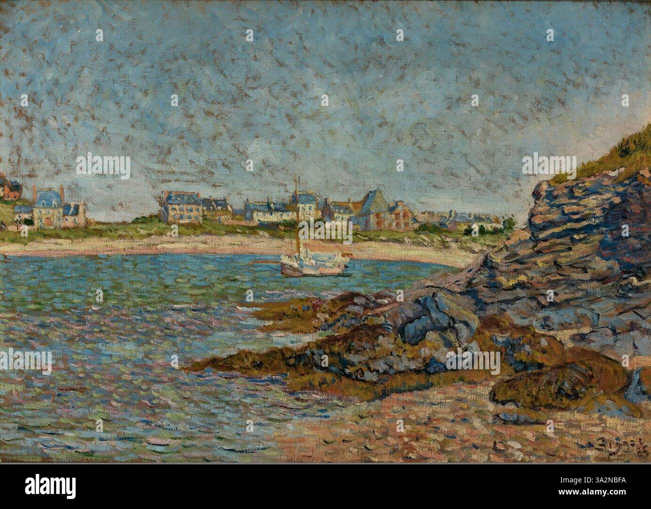 'Vue de Port, Saint Briac' (1885) by Paul Signac shows a tranquil view of the port at Saint ...