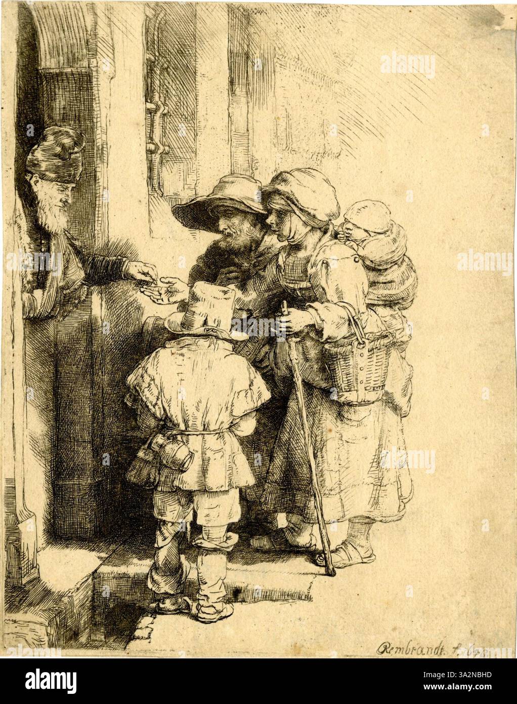 A Rembrandt etching highlighting his expertise in portraying human ...