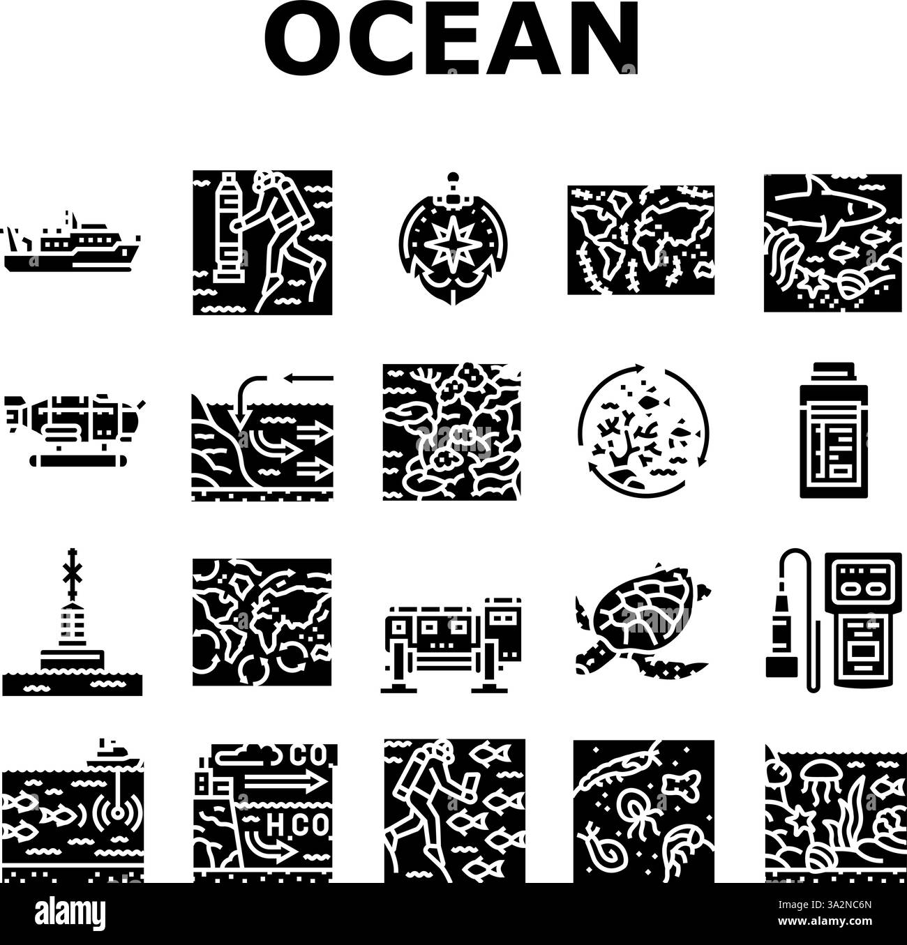 world ocean marine biodiversity icons set vector Stock Vector Image ...