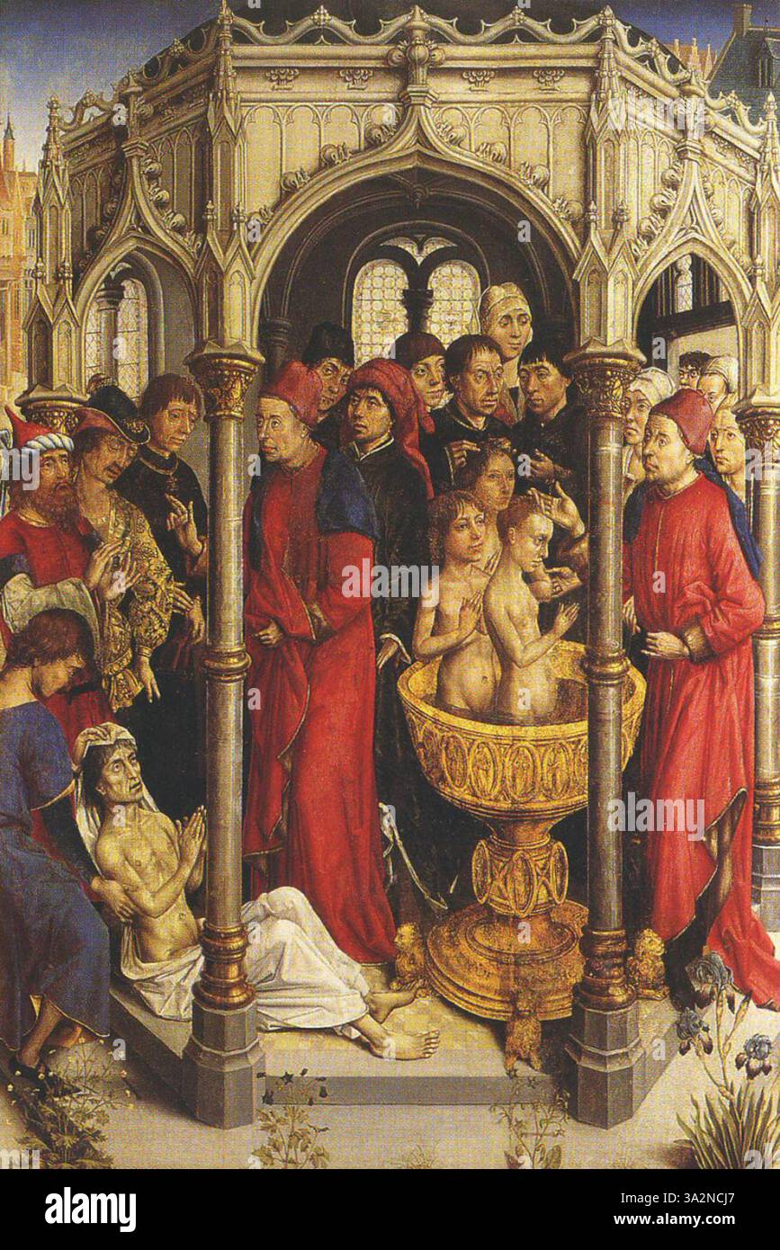 This painting depicts Saint Nicholas of Bari, Gaugericus, or Augustine ...