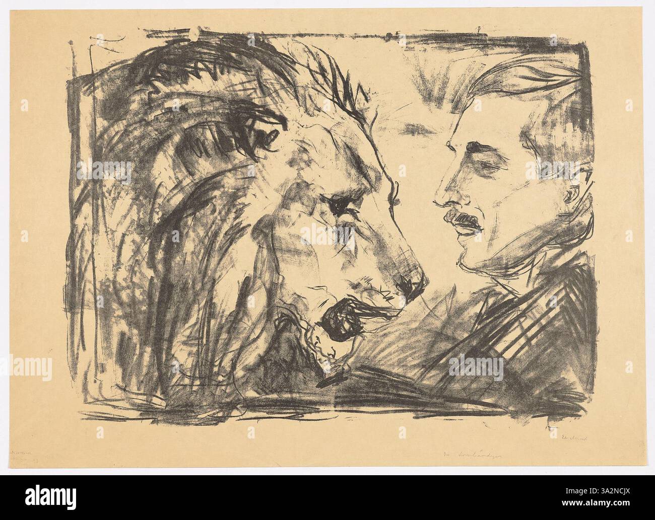 This piece captures a crucial moment in the lion tamer’s performance ...