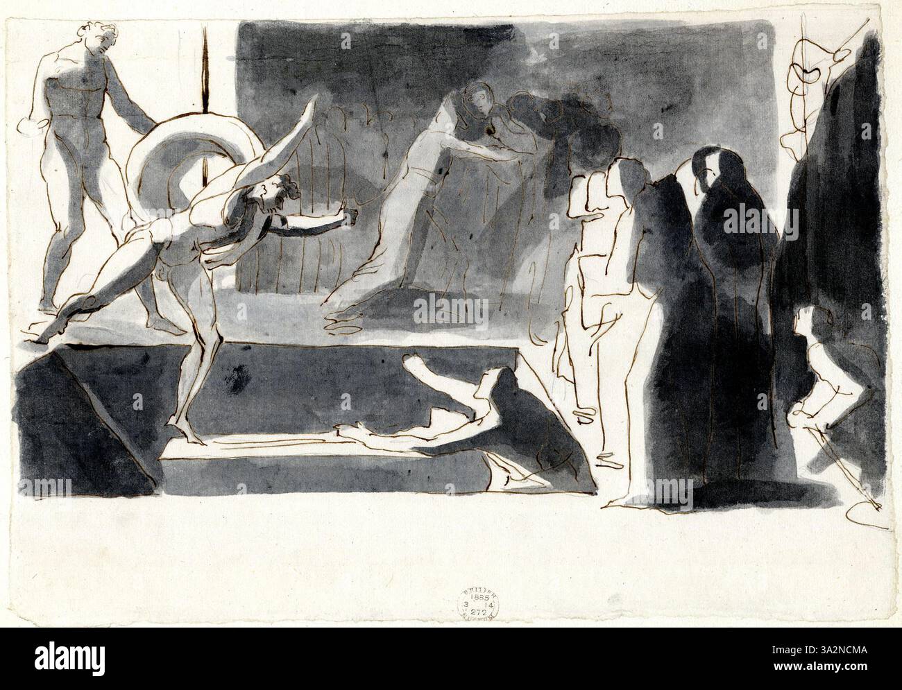 This drawing illustrates Hamlet at Ophelia's grave, from Act V, Scene 1 ...