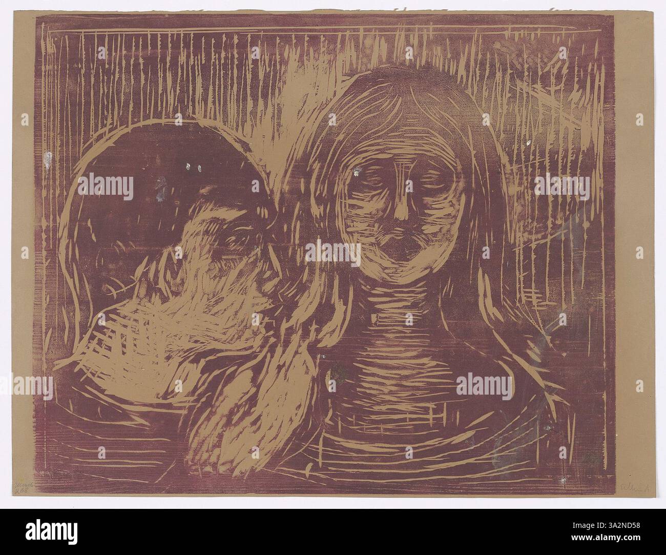 This intimate artwork by Munch shows a figure kissing another’s hair ...