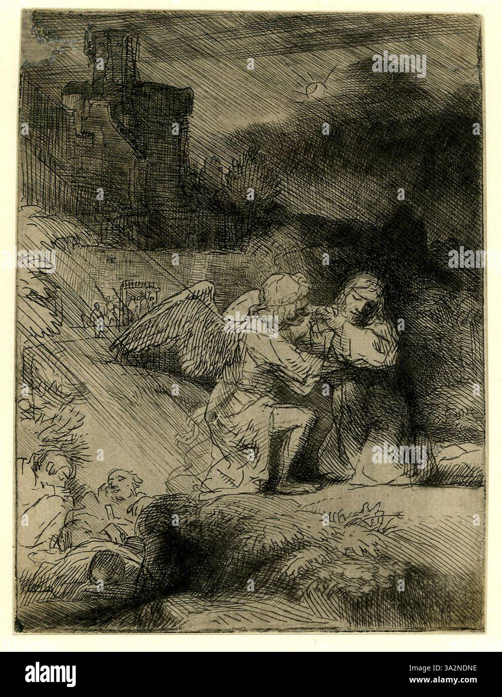 This etching by Rembrandt shows the masterful use of light and dark to ...