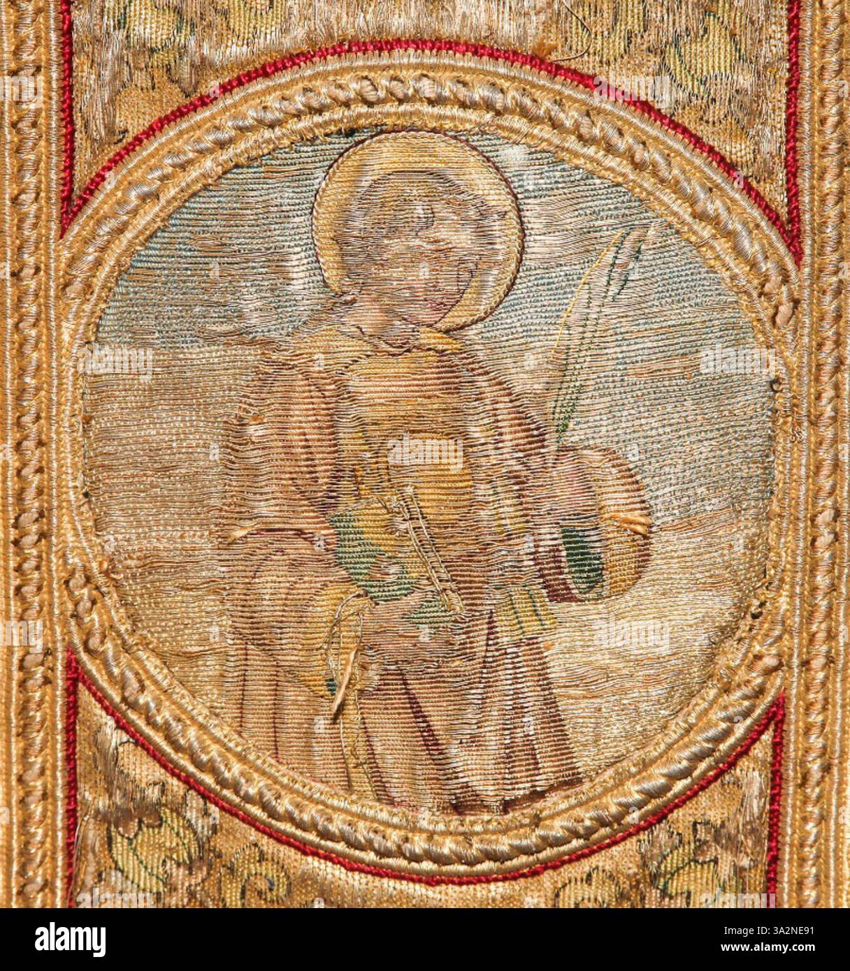 A priest dressed in a chasuble is depicted in this painting, attributed ...