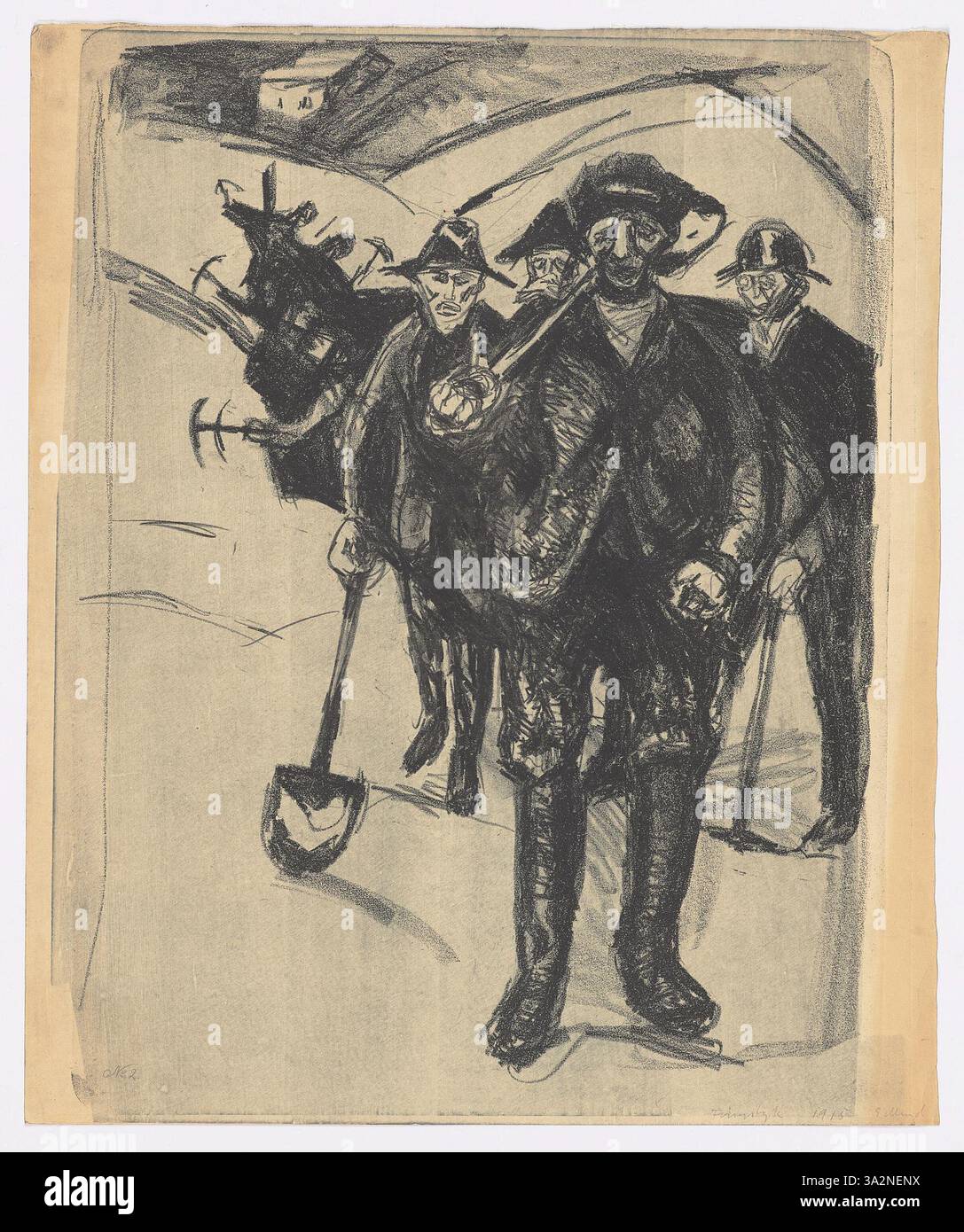 This painting by Munch features workers in a snowy landscape, their ...