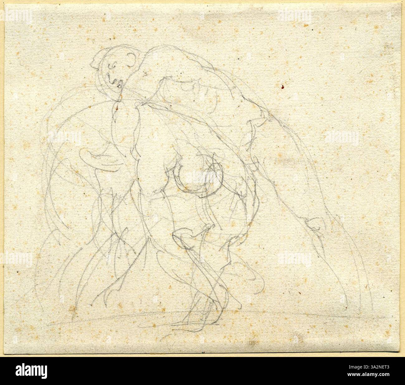This outline drawing by Fuseli, titled *The Wrestlers*, shows two ...