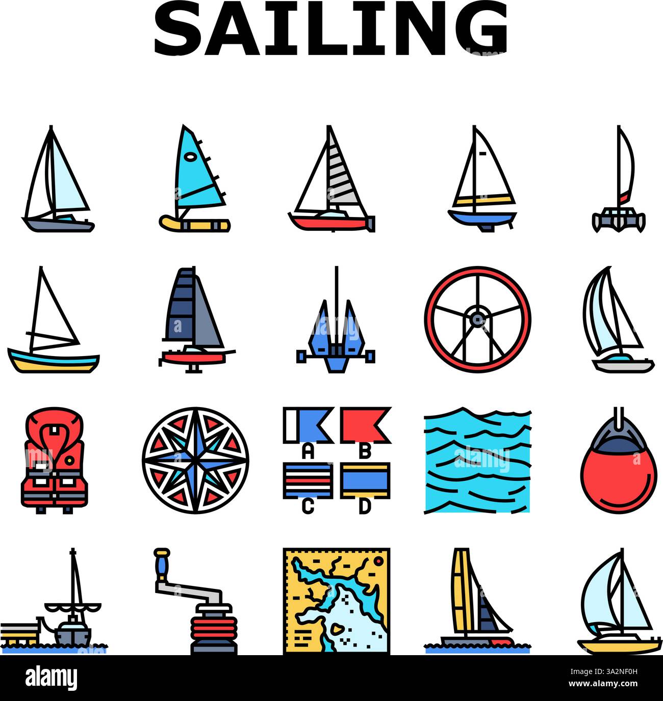 sailing sport yacht regatta icons set vector Stock Vector Image & Art ...