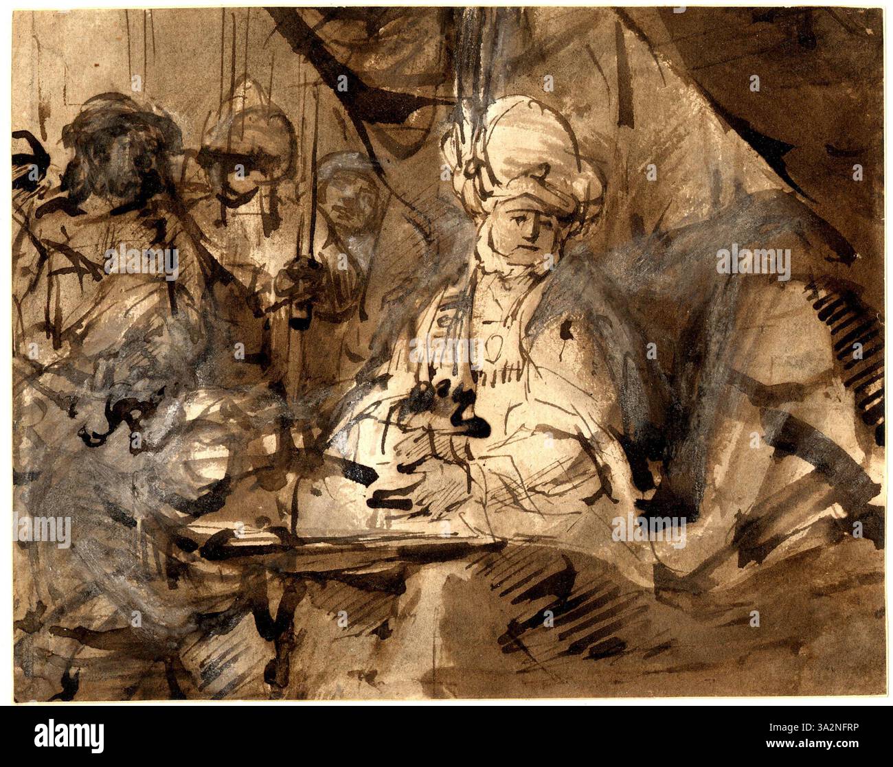 This etching portrays the biblical moment of Pilate washing his hands ...