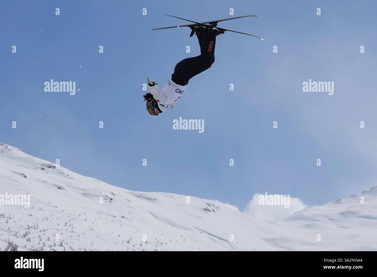 China's Mengtao Xu competes during the women's freestyle skiing aerials ...