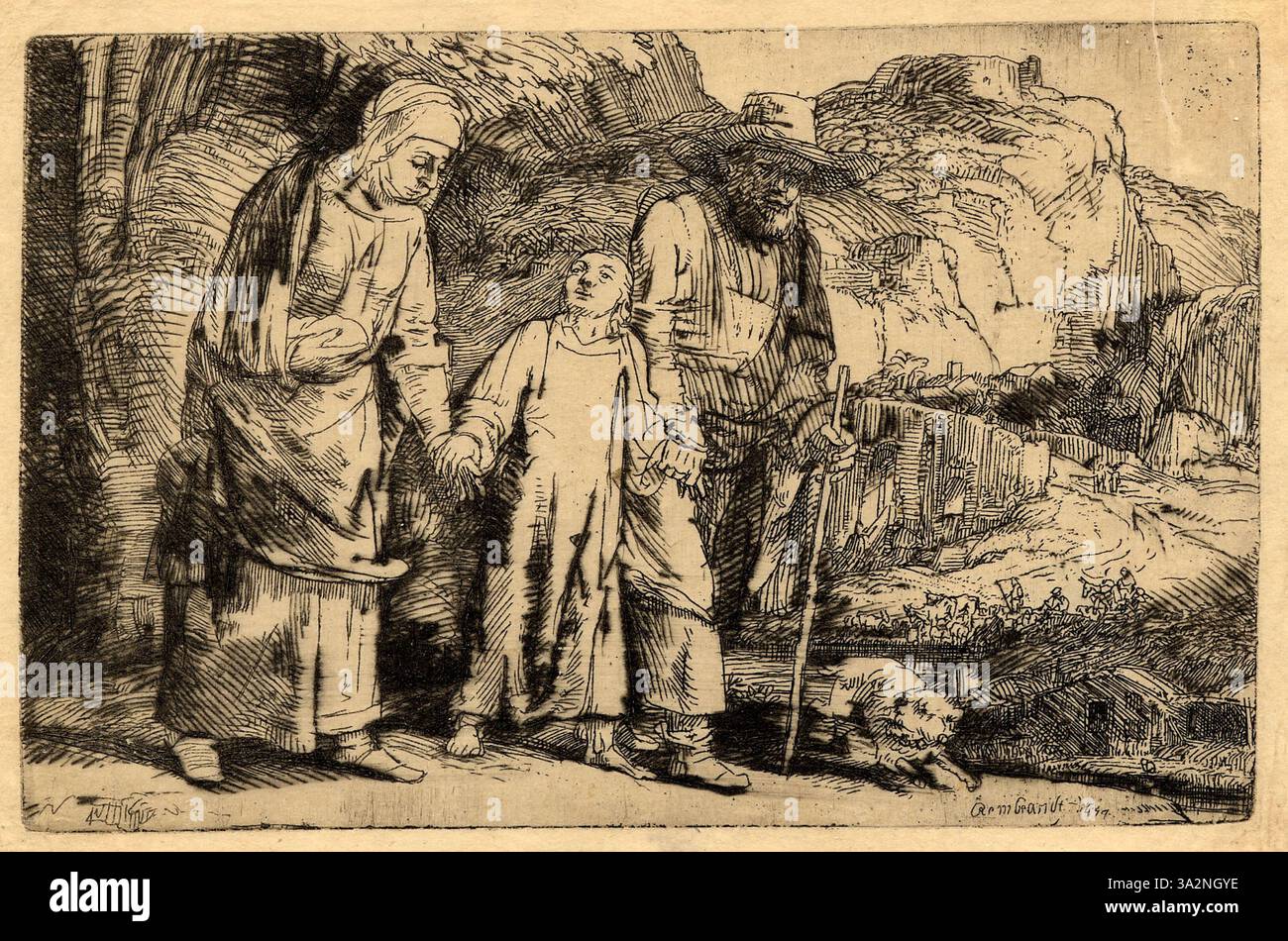 A Rembrandt etching that showcases the artist's mastery of light and ...