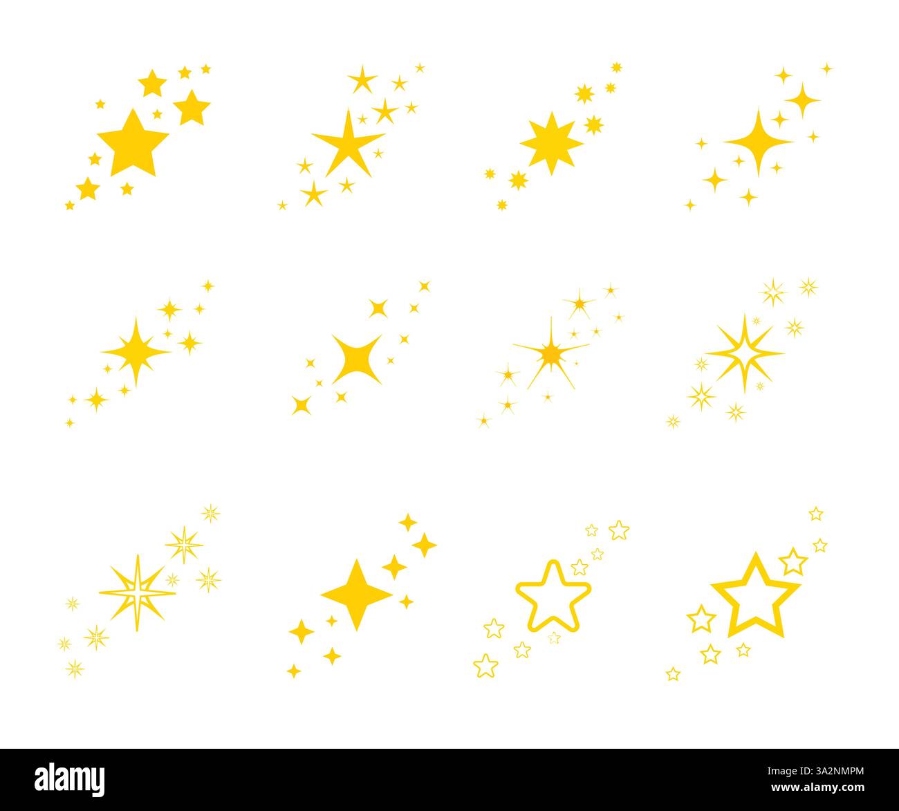 vector set of yellow gold cluster of stars on white background Stock ...