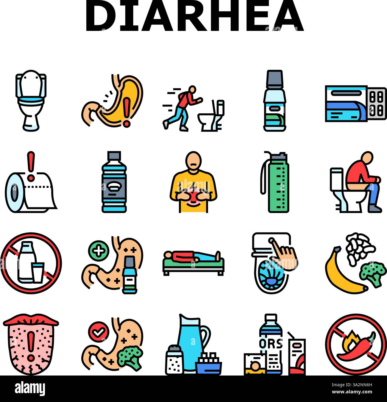 diarrhea causes icons set vector Stock Vector Image & Art - Alamy