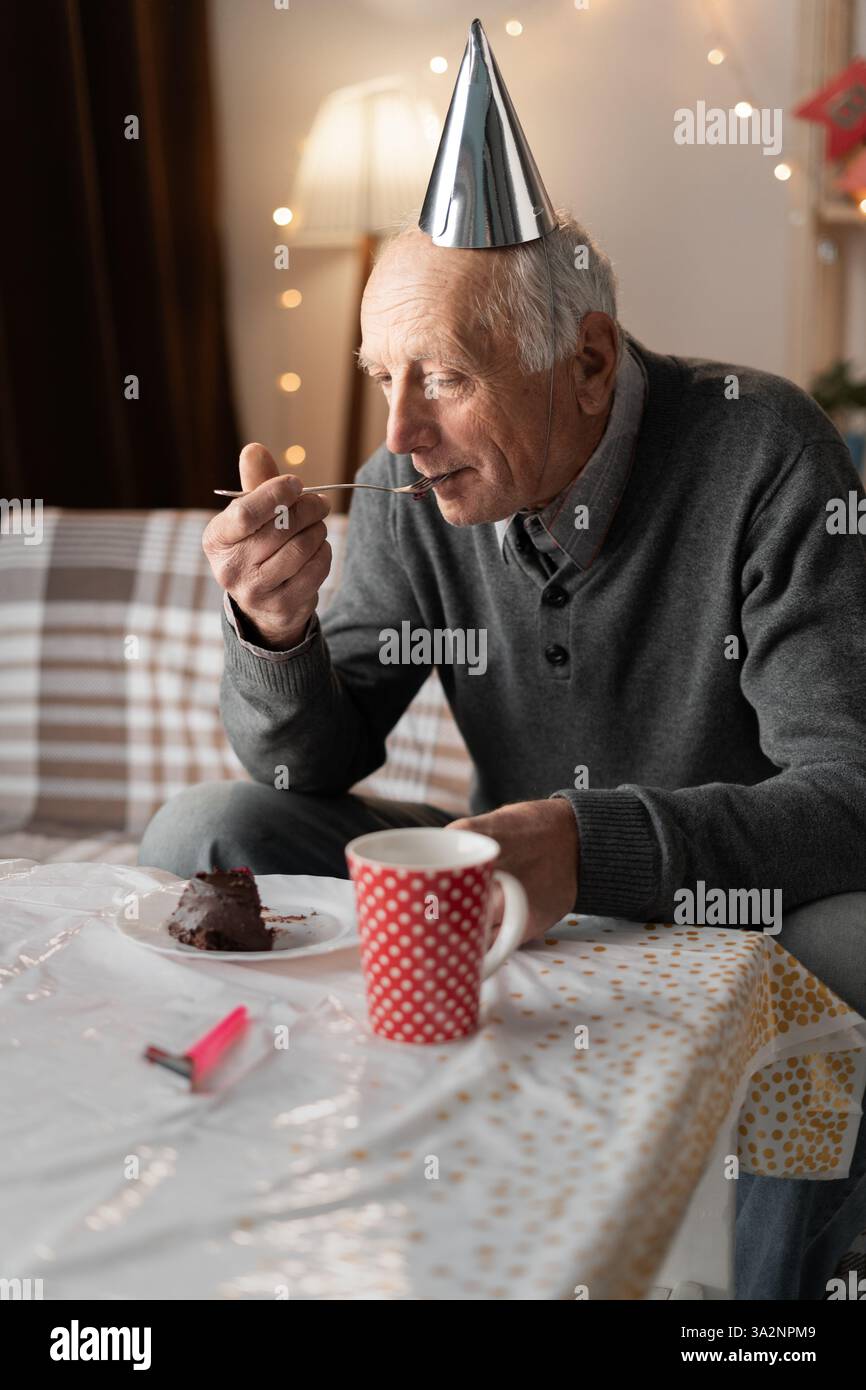 Lonely old man forgotten by children celebrates birthday alone eating ...