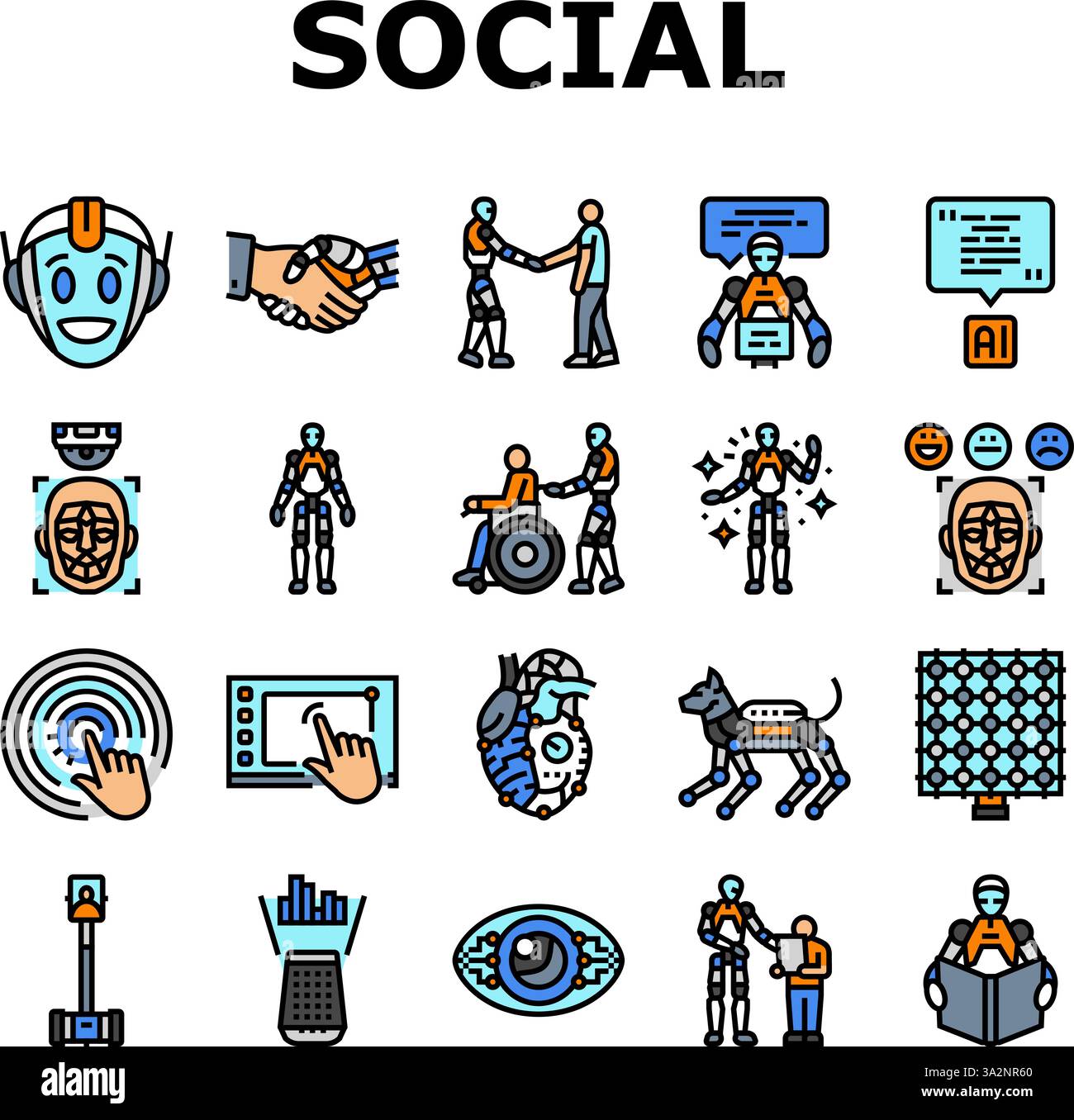 social robotics ai interaction icons set vector Stock Vector Image ...