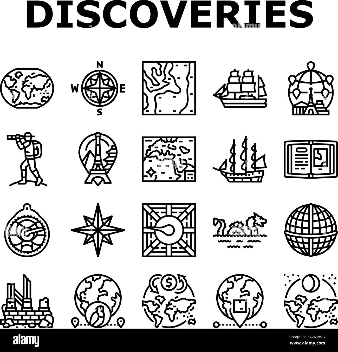 great geographical discoveries icons set vector Stock Vector Image ...