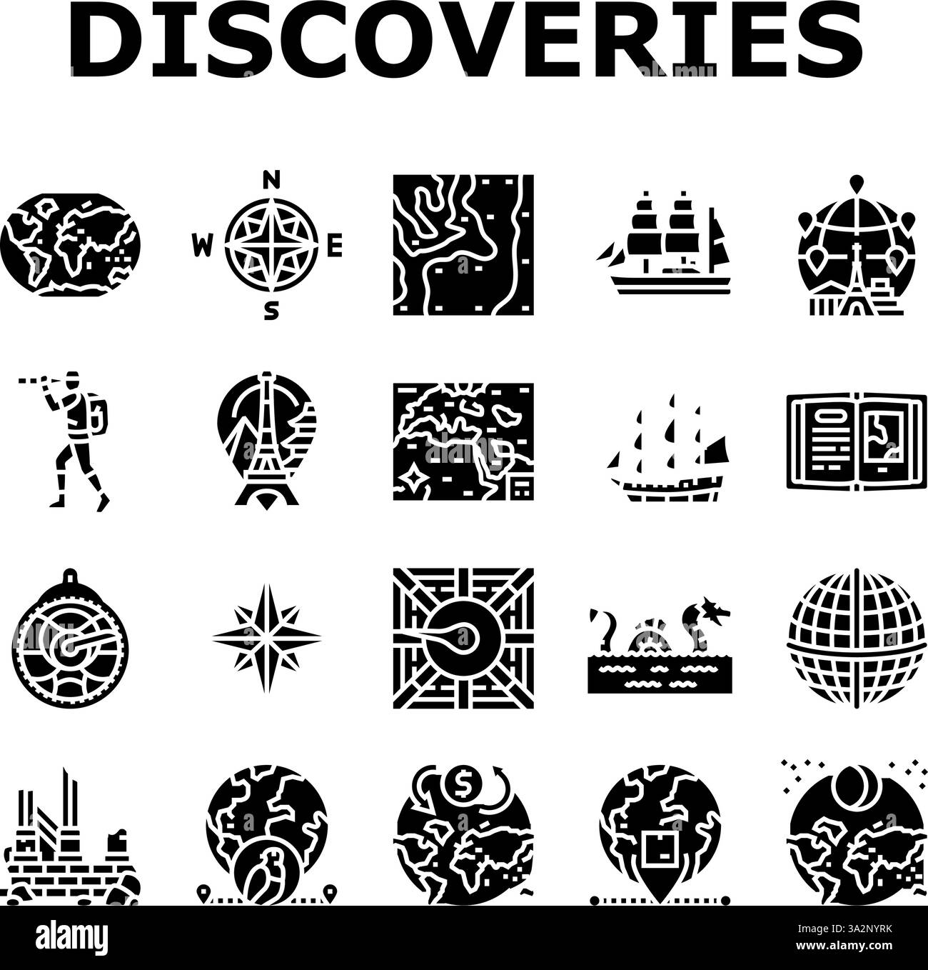 great geographical discoveries icons set vector Stock Vector Image ...