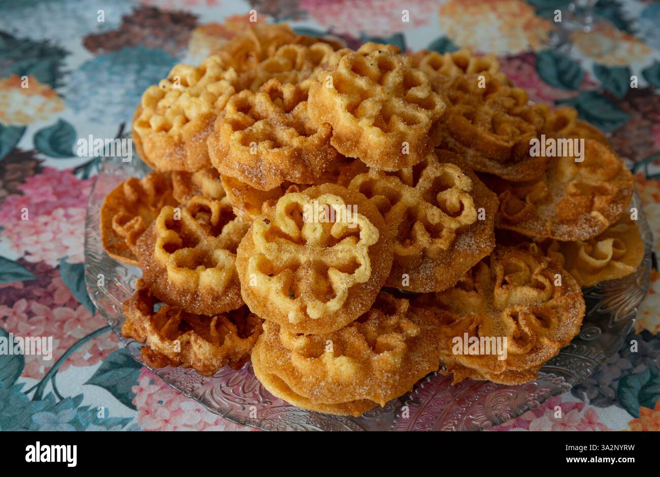 Carnival Flowers, a typical Galician dessert. Pan-fried flowers on a ...