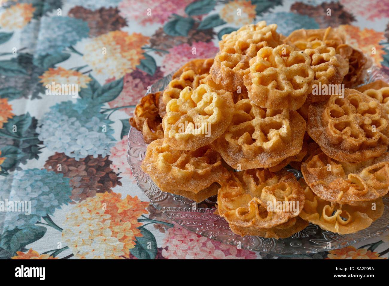 Carnival Flowers, a typical Galician dessert. Pan-fried flowers on a ...