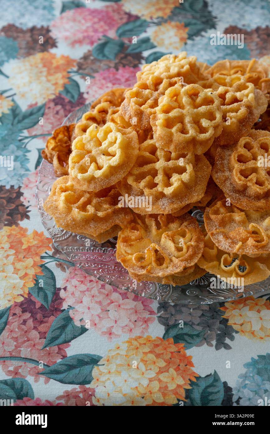 Carnival Flowers, a typical Galician dessert. Pan-fried flowers on a ...